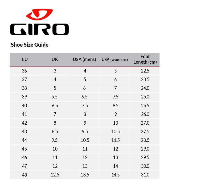giro shoes sizing